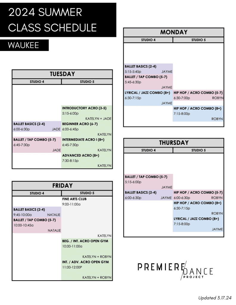 Dance Class Schedule | Premiere Dance